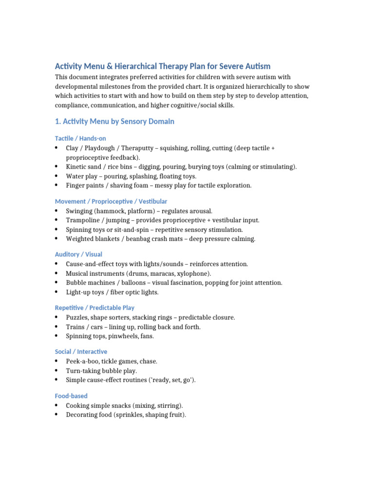 Autism Therapy Activity Plan Guide | PDF | Perception | Attention