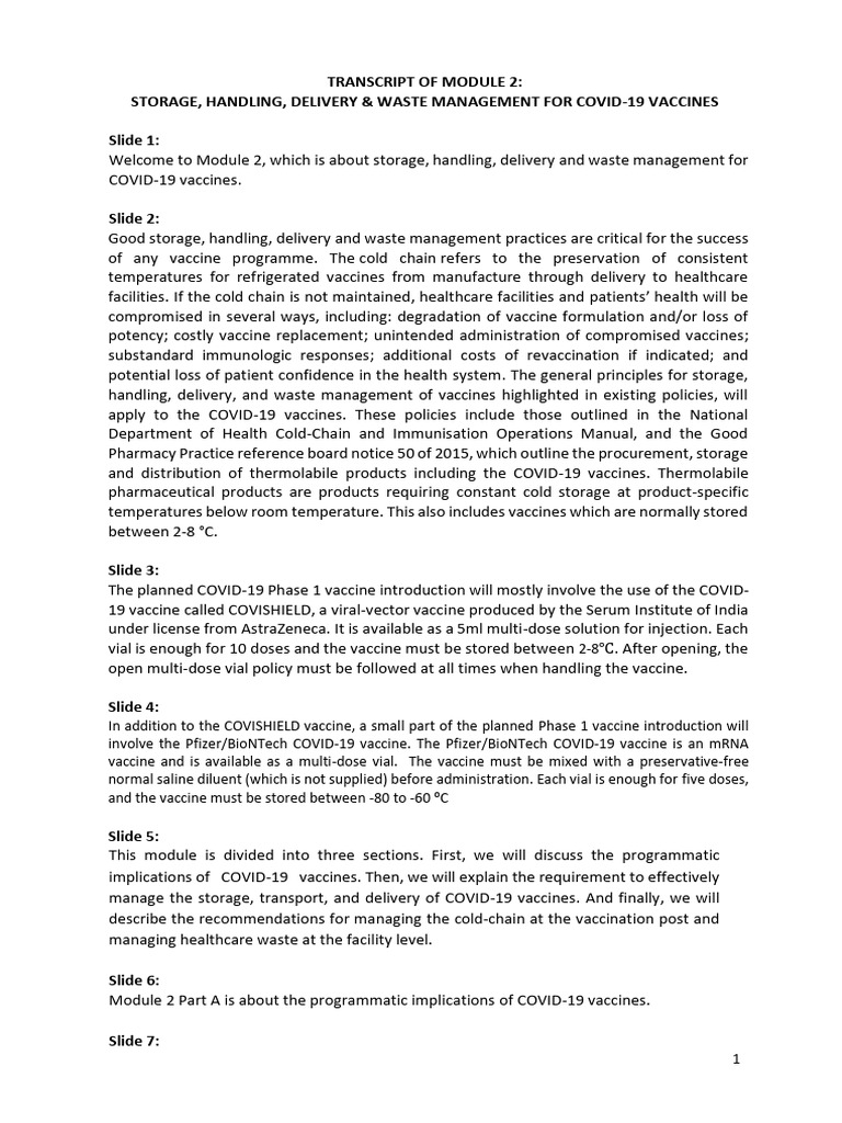 Module 2 Transcript | PDF | Vaccines | Refrigerator