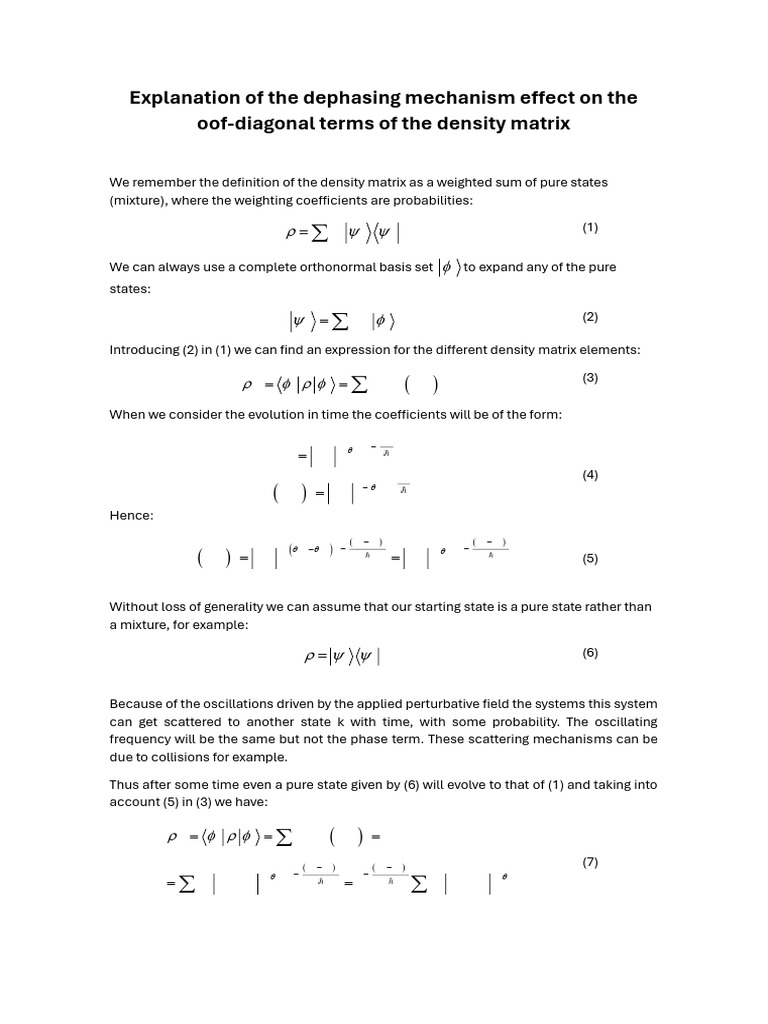 Dephasing Mechanism in Density Matrices | PDF | Physics | Theoretical ...
