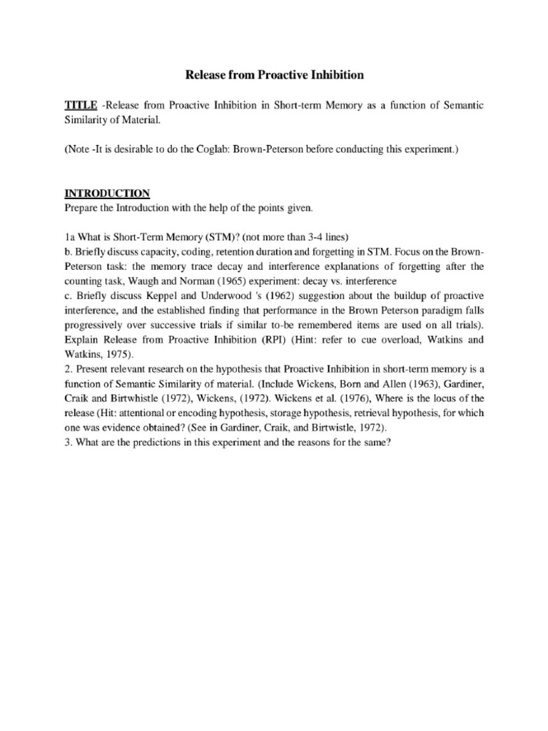 Proactive Inhibition Practical Manual | PDF