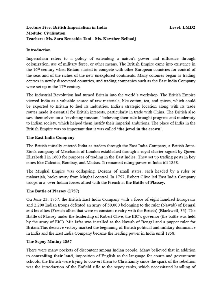 British Imperialism in India Explained | PDF | British Empire | British Raj
