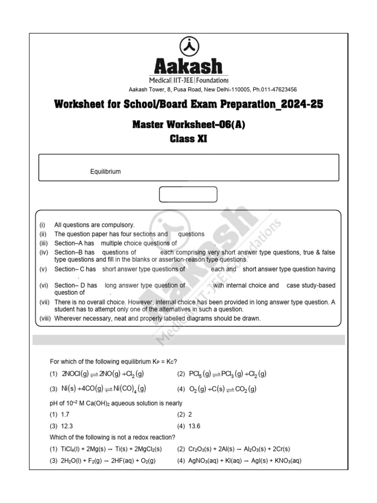 Chemistry Exam Prep Worksheet XI | PDF | Buffer Solution | Solubility