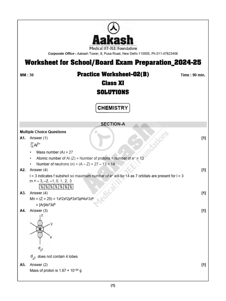 Practice WS-02 (B) Chemistry XIth Structure of Atom SOL | PDF ...