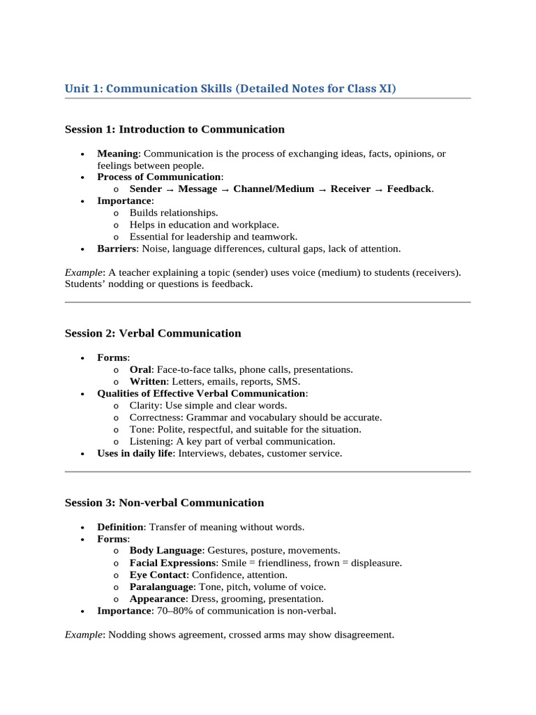 Notes Communication Skills | PDF | Communication | Nonverbal Communication