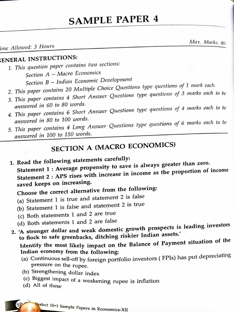 Economics Sample Paper 4 | PDF