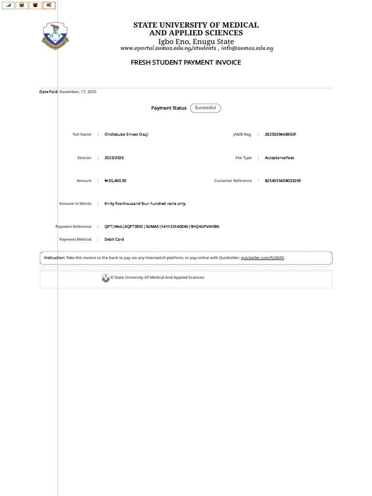 Osuji C Acceptance Fee Invoice | PDF