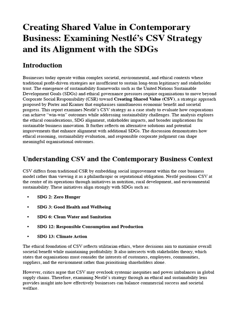 Creating Shared Value in Contemporary Business - Examining Nestlé's CSV ...