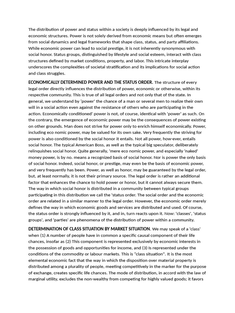 Weberian Perspective On Stratification (Veer Sharawat, 1173) | PDF ...
