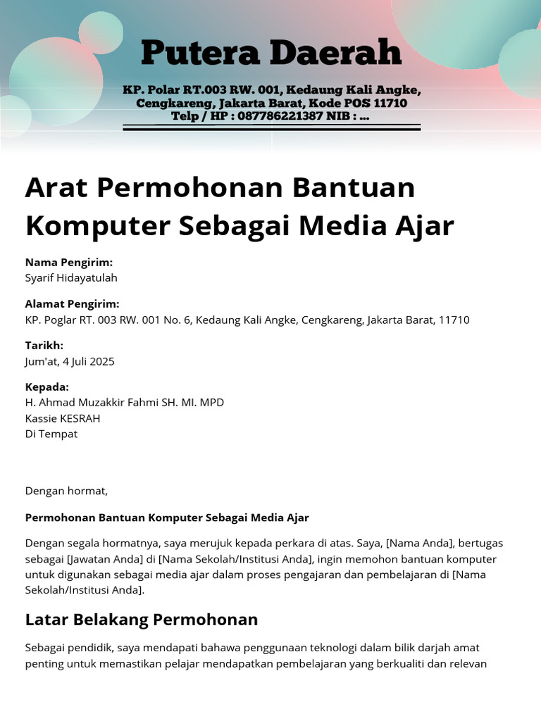 Surat Permohonan Bantuan Komputer Sebagai Media Ajar - 20250703 ...