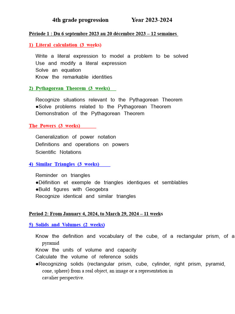 4th Grade Math Curriculum 2023-2024 | PDF | Geometry | Triangle