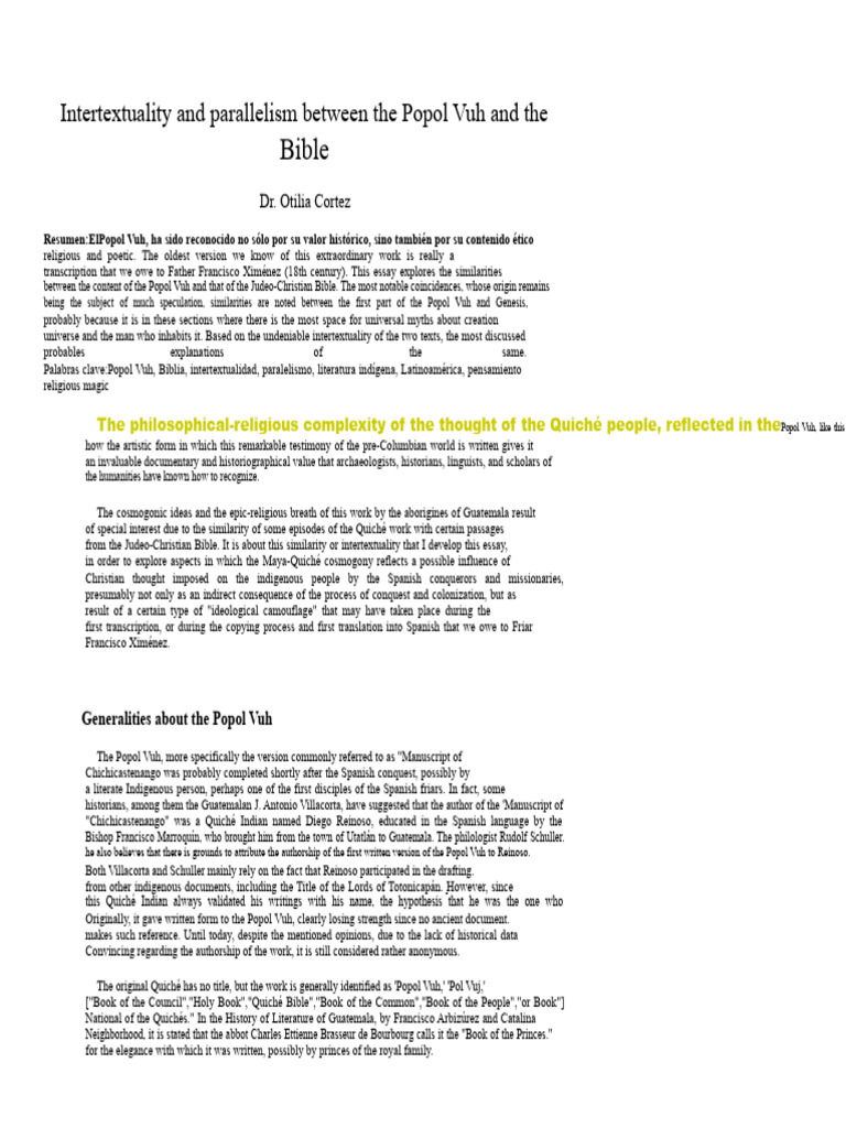 Intertextuality: Popol Vuh and Bible | PDF