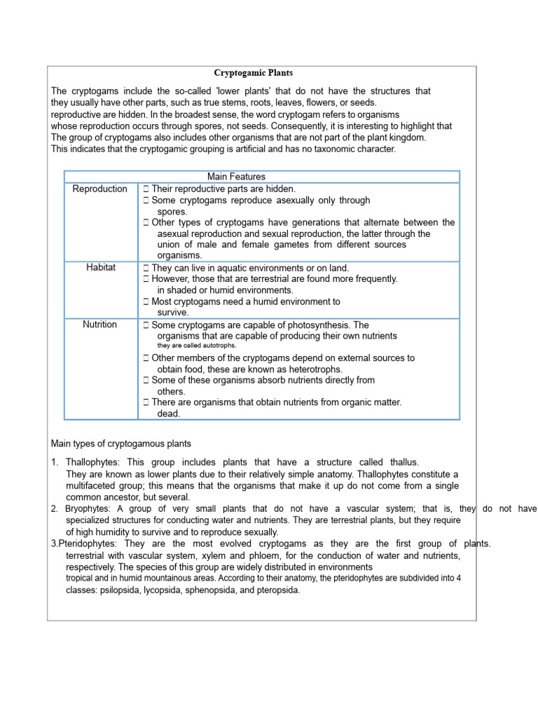 Characteristics of Cryptogams and Phanerogams | PDF | Plants | Seed