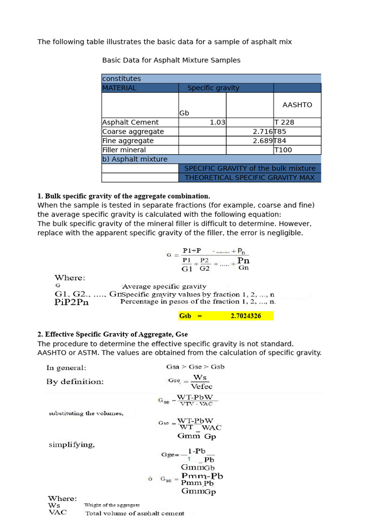 Asphalt Mix Specific Gravity Data | PDF | Construction Aggregate | Mixture