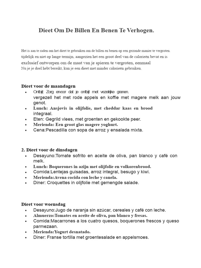 Dieet Om Billen en Benen Te Vergroten. | PDF