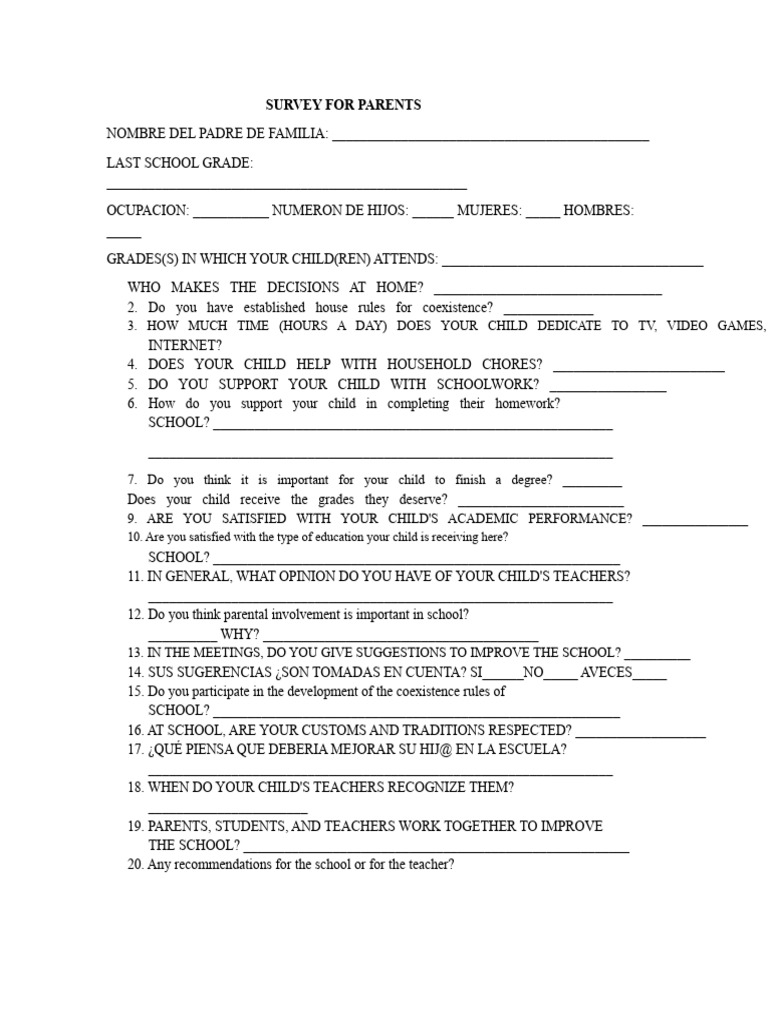 Parent Survey on Child Education and Behavior | PDF