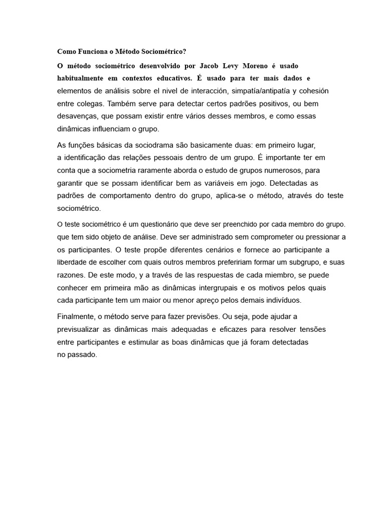 Entenda o Método Sociométrico | PDF | Método científico | Sociologia