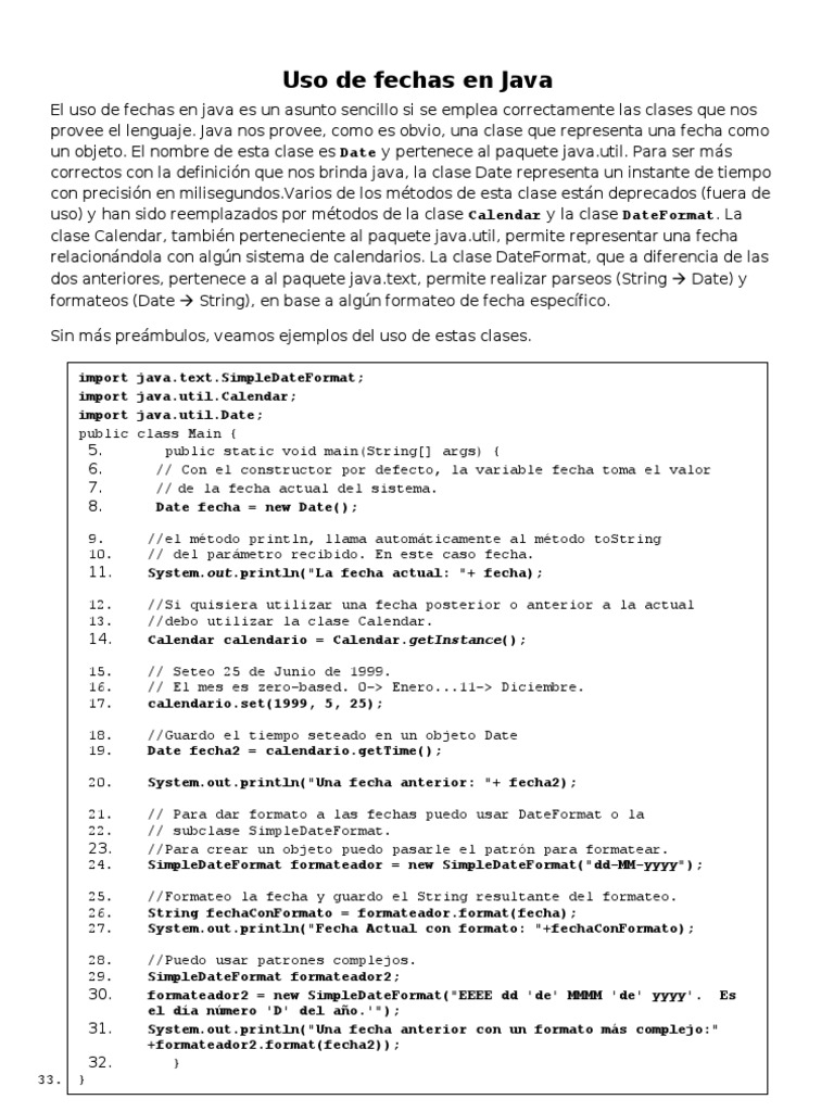 Uso De Fechas En Java Pdf Objeto Informática Java Lenguaje De