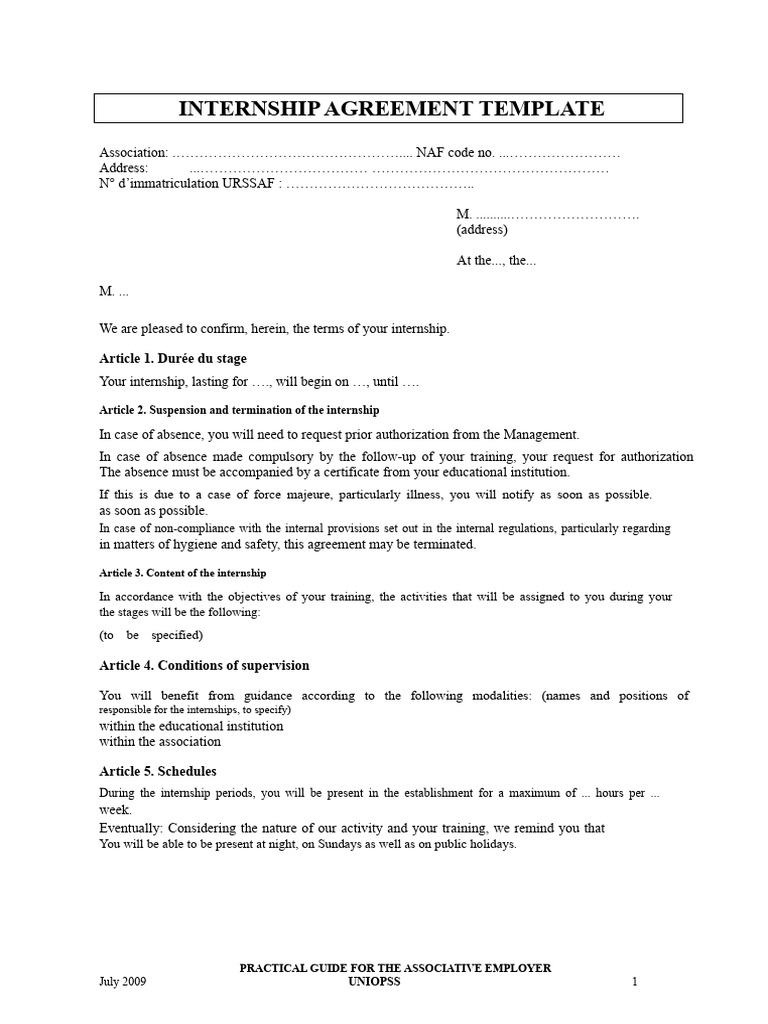Internship Agreement Template | PDF | Business | Business Law