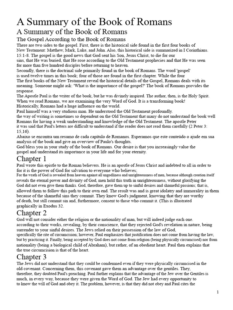 Summary of the Book of Romans | PDF | Epistle To The Romans | The Gospel