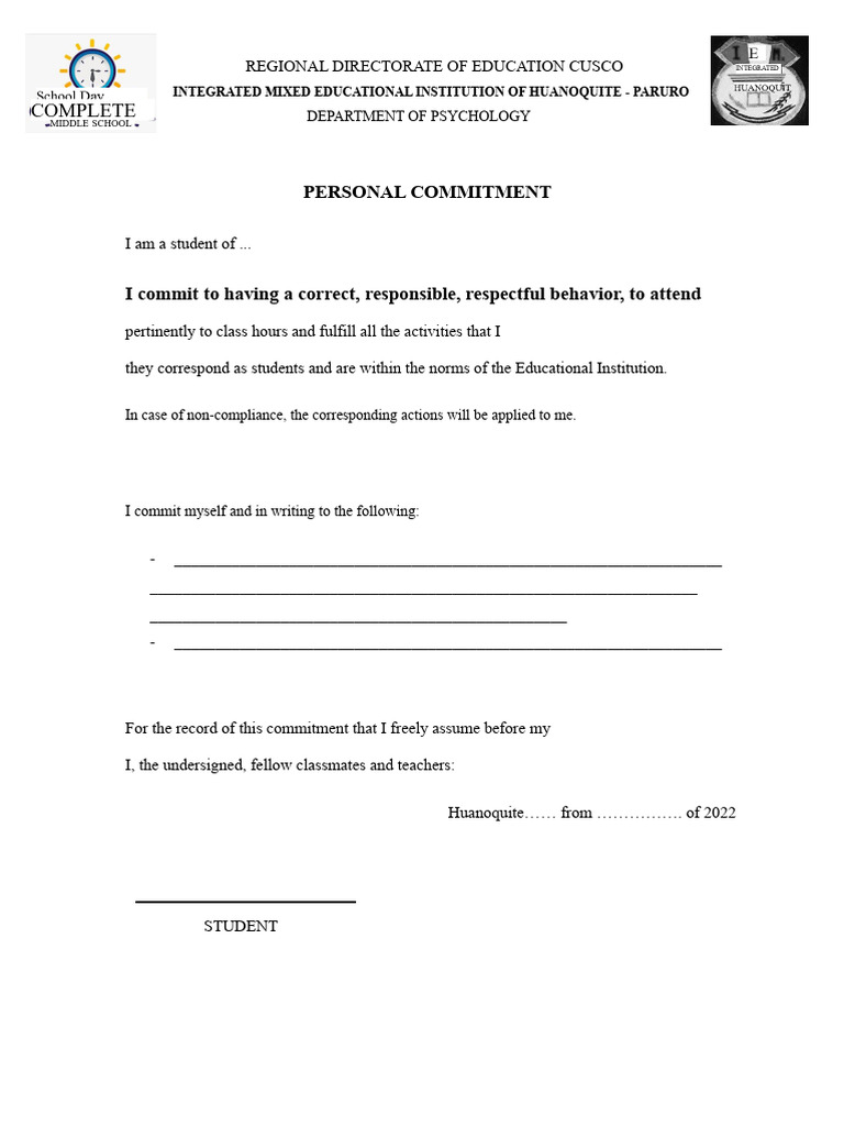 Student Commitment Agreement Template | PDF