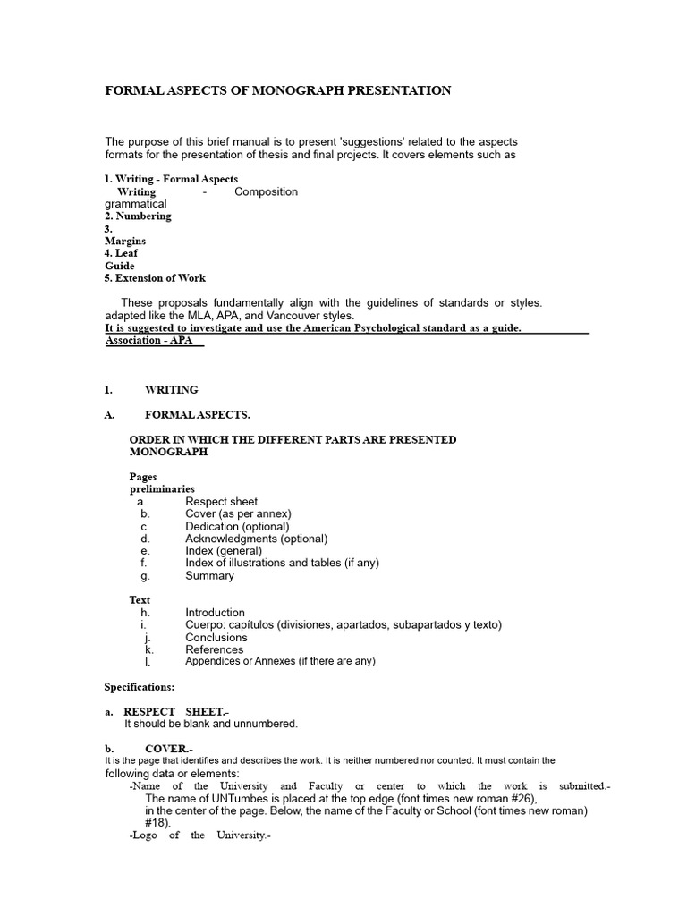 Formal Aspects of Monograph Presentation | PDF | Paragraph | Letter Case