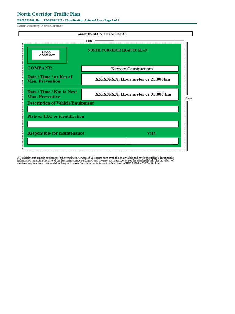PRO-025209 - 12 - Annex 09 - Maintenance Label Model | PDF