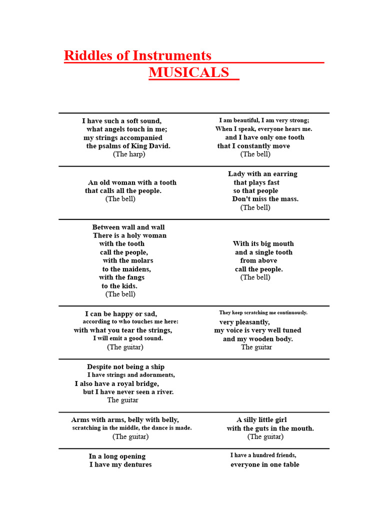 Riddles of Musical Instruments | PDF | String Instruments | Guitars