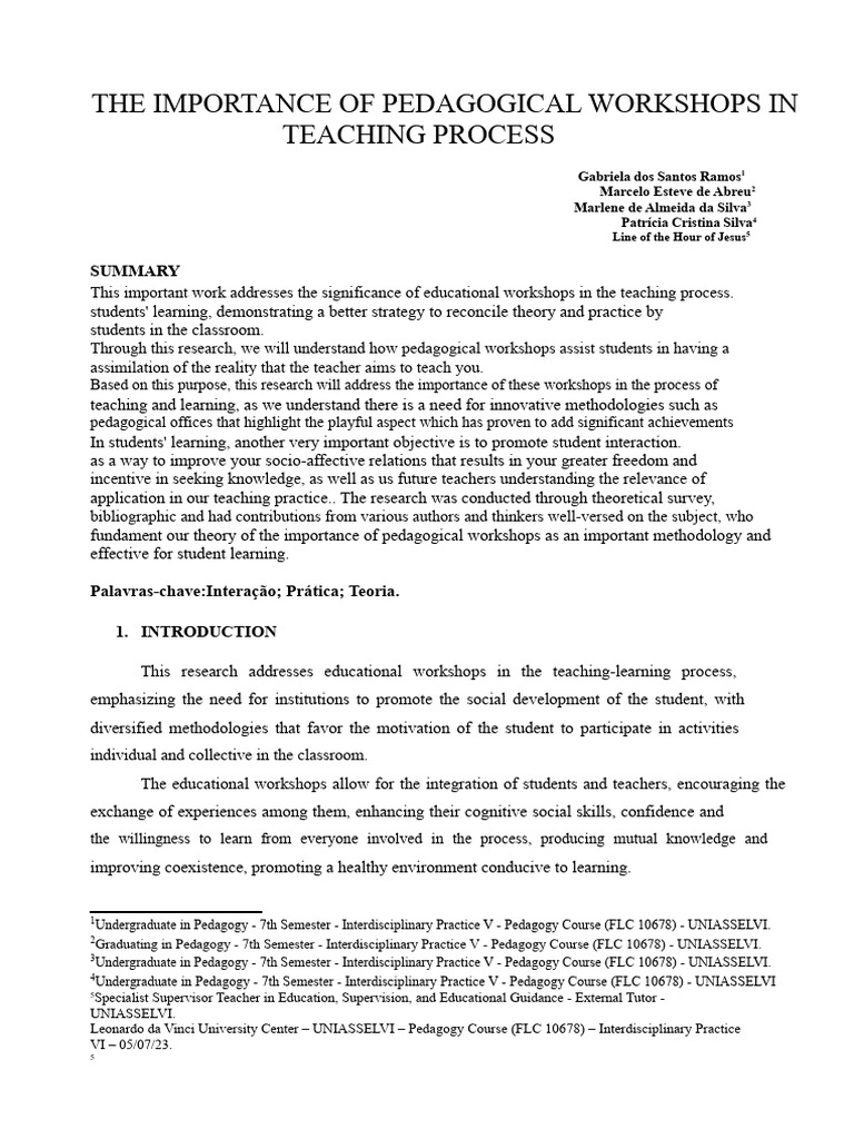Seminar - Paper - Pedagogical Workshops | PDF | Pedagogy | Learning