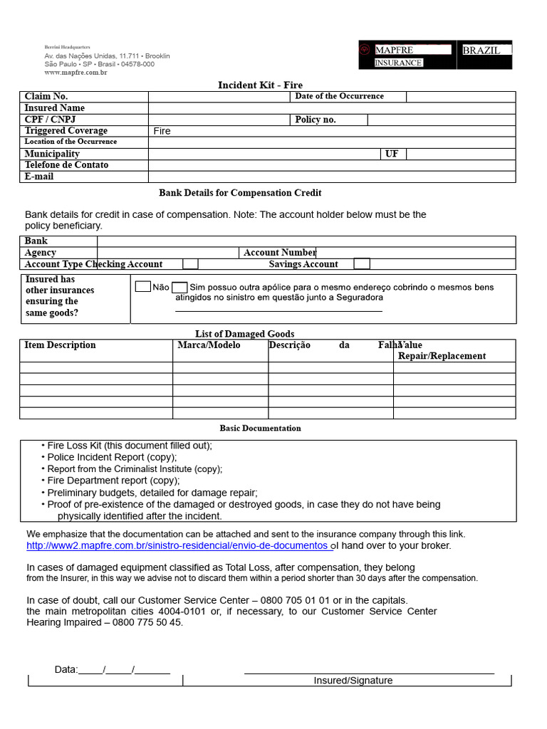 Form Fire Explosion Claim Notice | PDF | Insurance | Financial Services