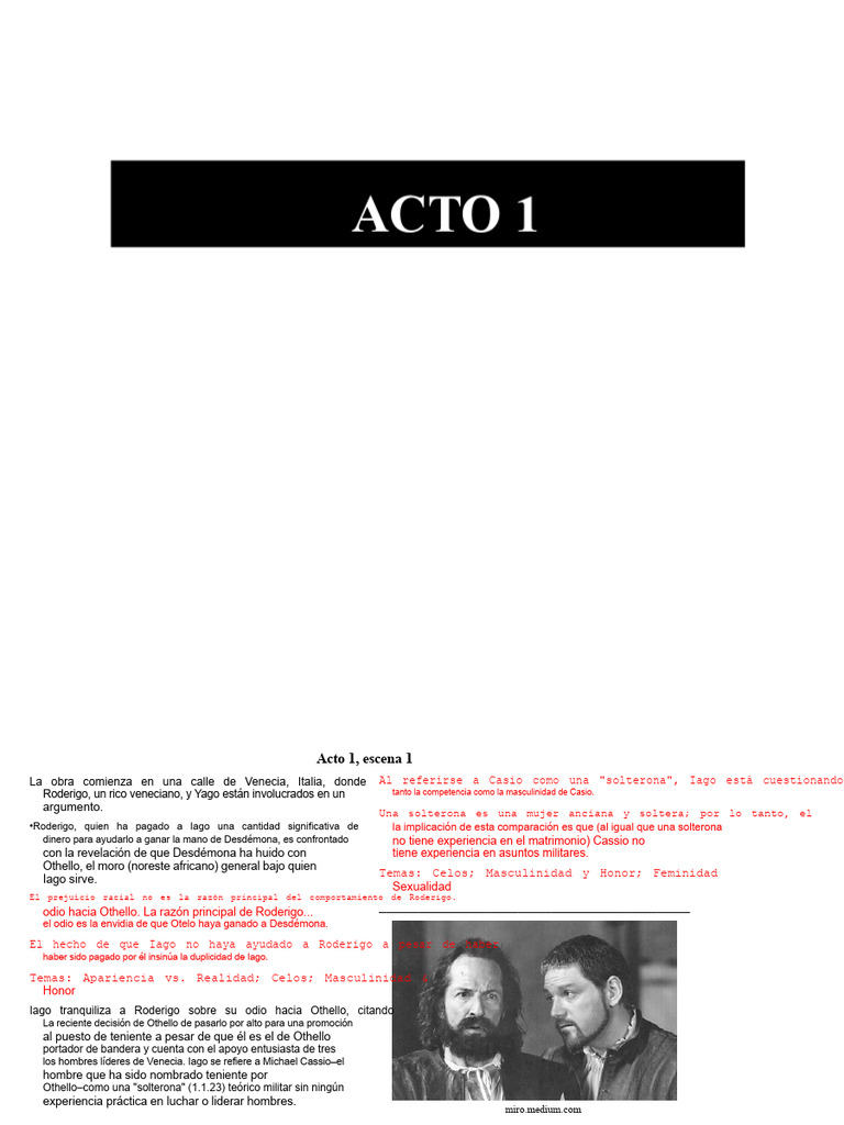 Análisis - Acto 1 | PDF | OTELO | Tragedias de Shakespeare