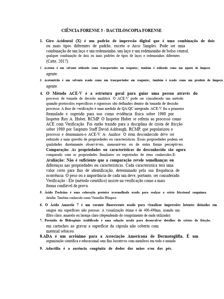 Dactiloscopia Forense: Métodos e Materiais | PDF | Impressão digital | Pele