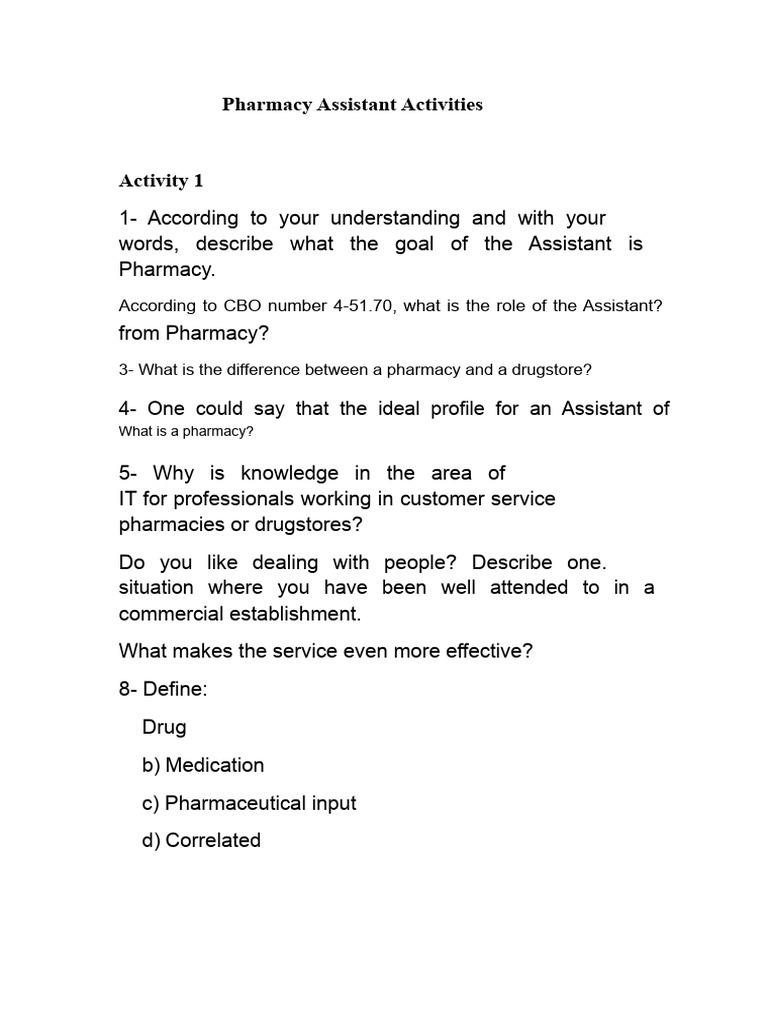Pharmacy Assistant Activities | PDF | Pharmacy | Medical Prescription