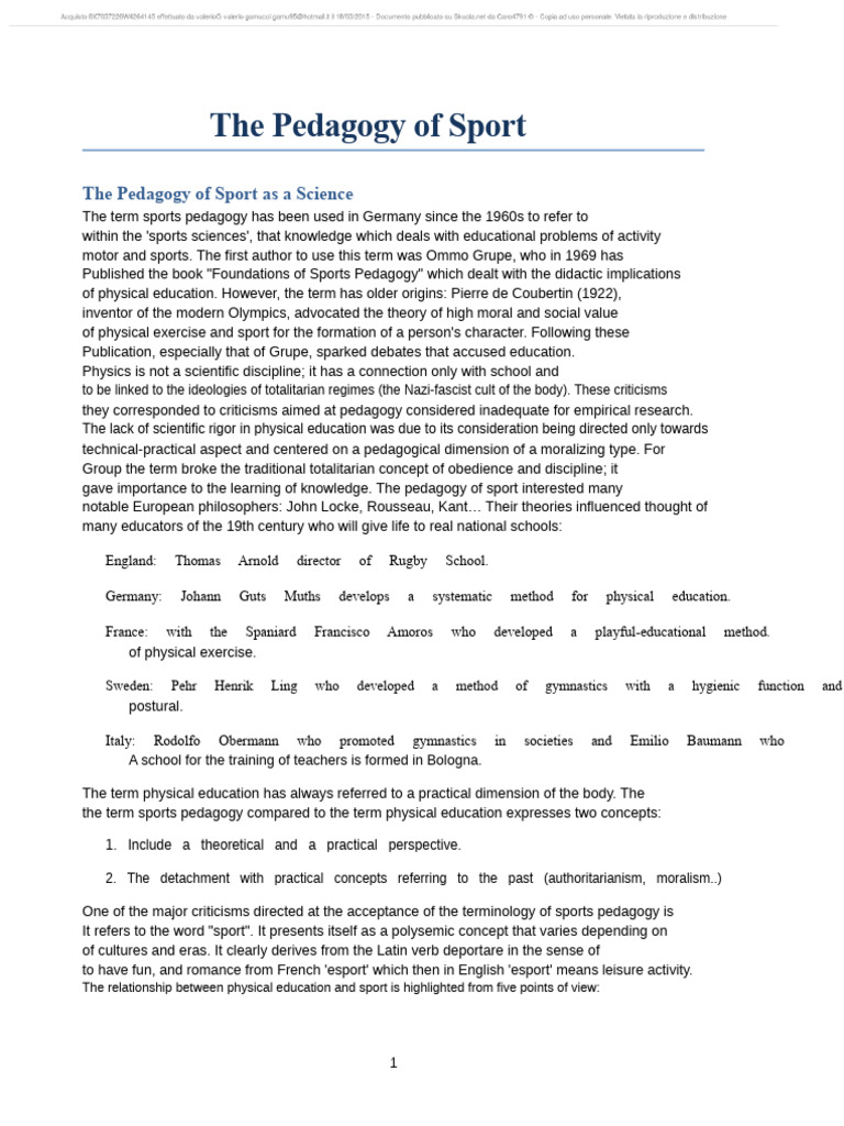 Notes On Sports Pedagogy | PDF | Methodology | Pedagogy