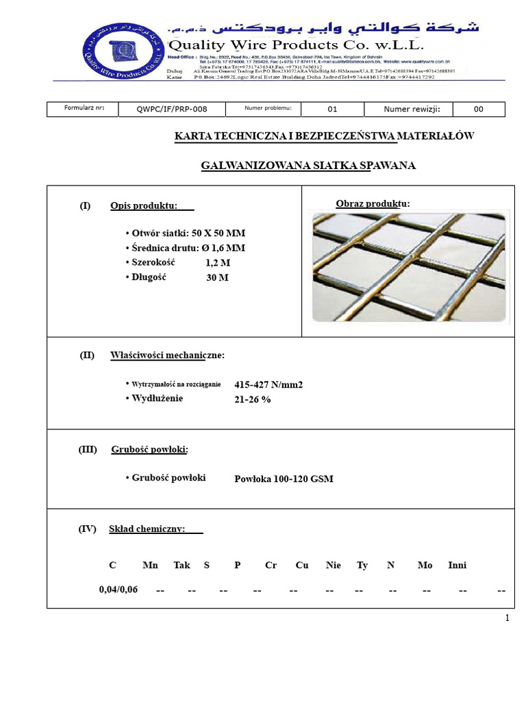 Siatka Spawana 50 X 50 X 1 6mm MSDS | PDF