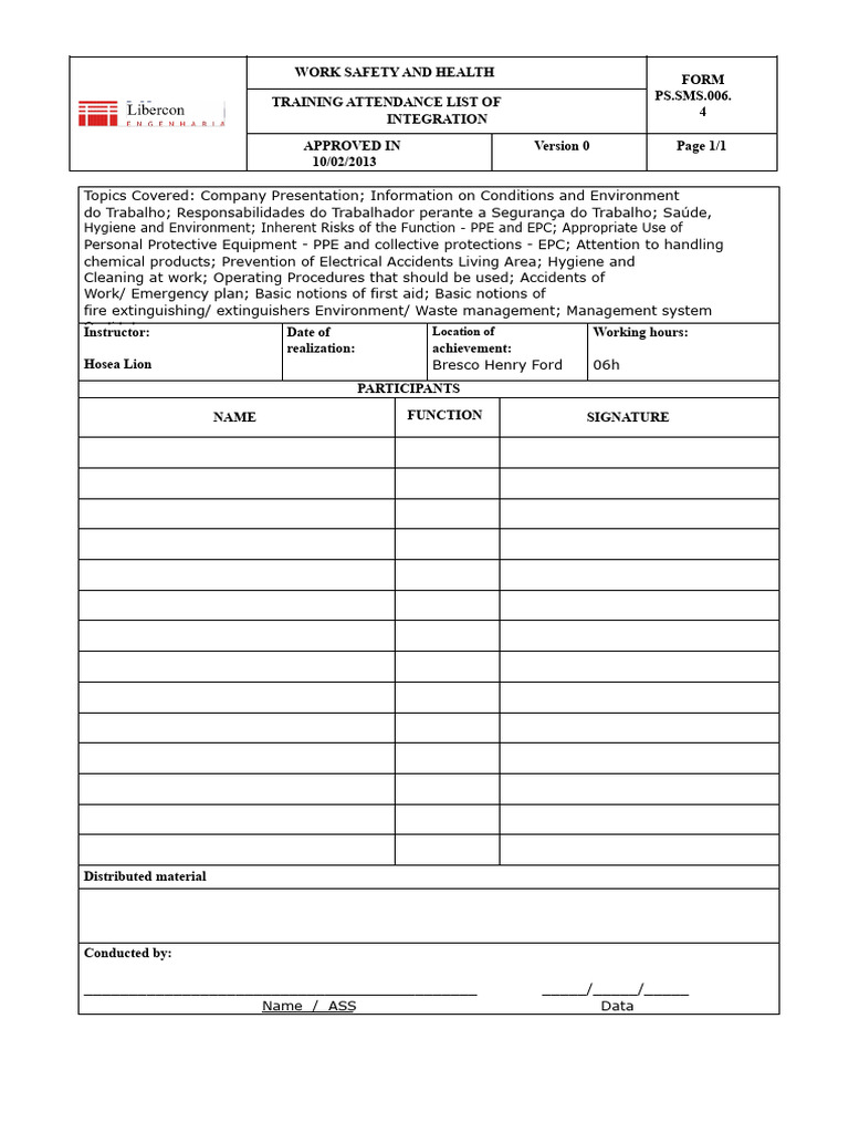 Integration Training Attendance List | PDF