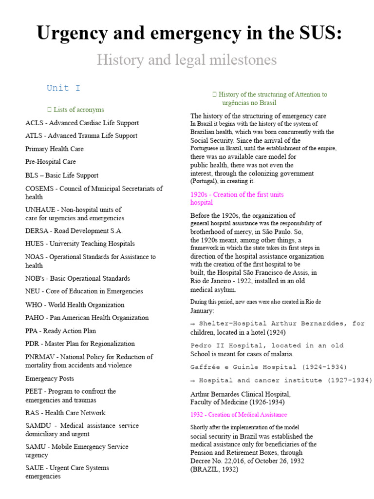 Urgency and Emergency in The SUS: History and Legal Milestones | PDF ...