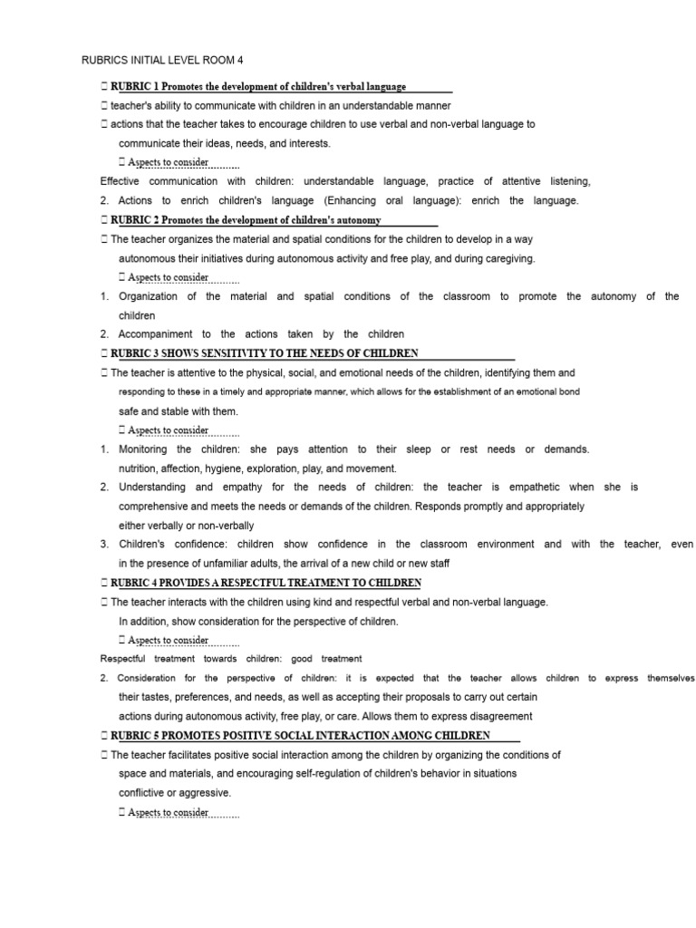 Rubrics Level Initial Room 4 | PDF | Child Development | Empathy