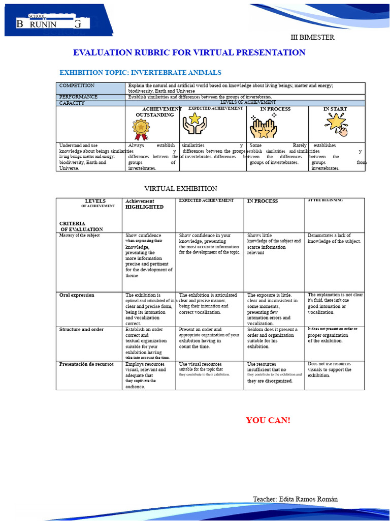 Miss Edita - V Unit - Week 02 - Third Grade - Rubric For Virtual ...