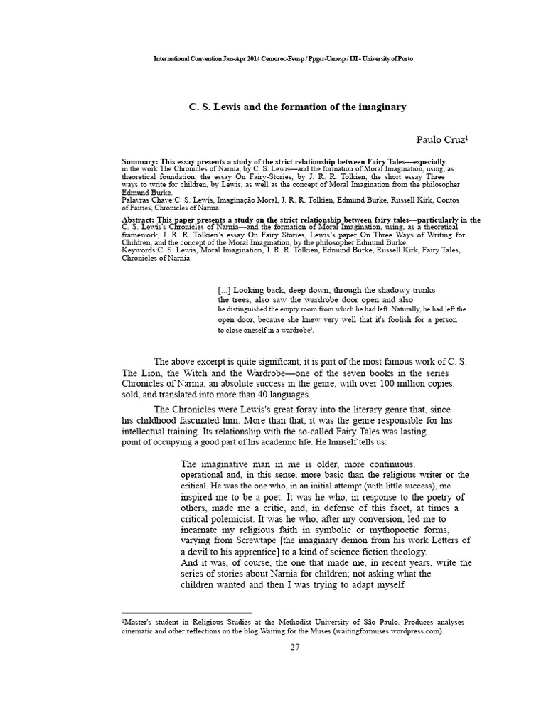 C.S. Lewis and Moral Imagination in Fairy Tales | PDF | The Chronicles ...