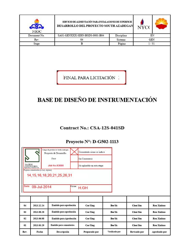 SA01 GENXXX SDIN BSDS 0001 B04 a _Base de Diseño de Instrumentación Sazeh Comentado | PDF ...