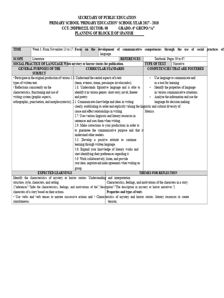 Second Grade Planning Spanish | PDF | Narrative | Punctuation