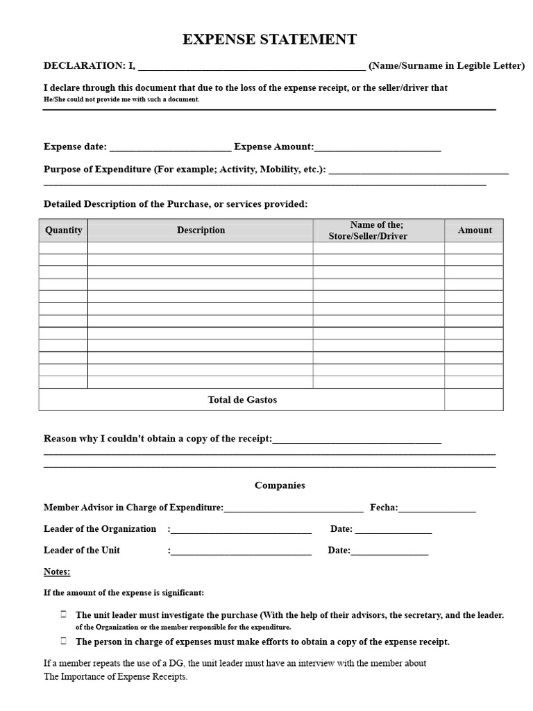 Expense Statement Declaration Form | PDF
