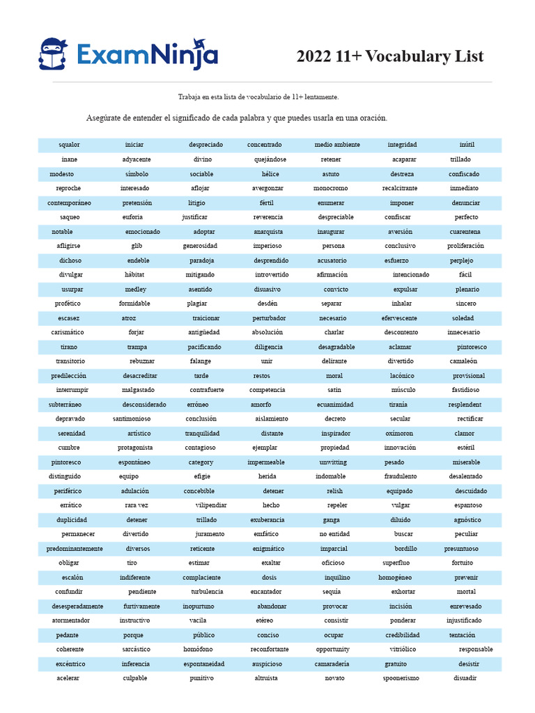 Lista de vocabulario de 11-plus EPP | PDF