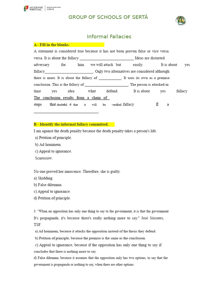 Informal Fallacies Sheet | PDF | Fallacy | Logic