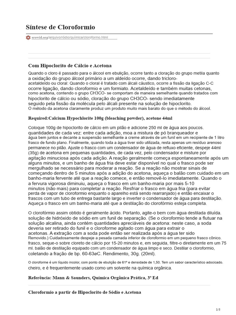 Erowid.org-Síntese de Cloroformio | PDF | Ebulição | Cloro