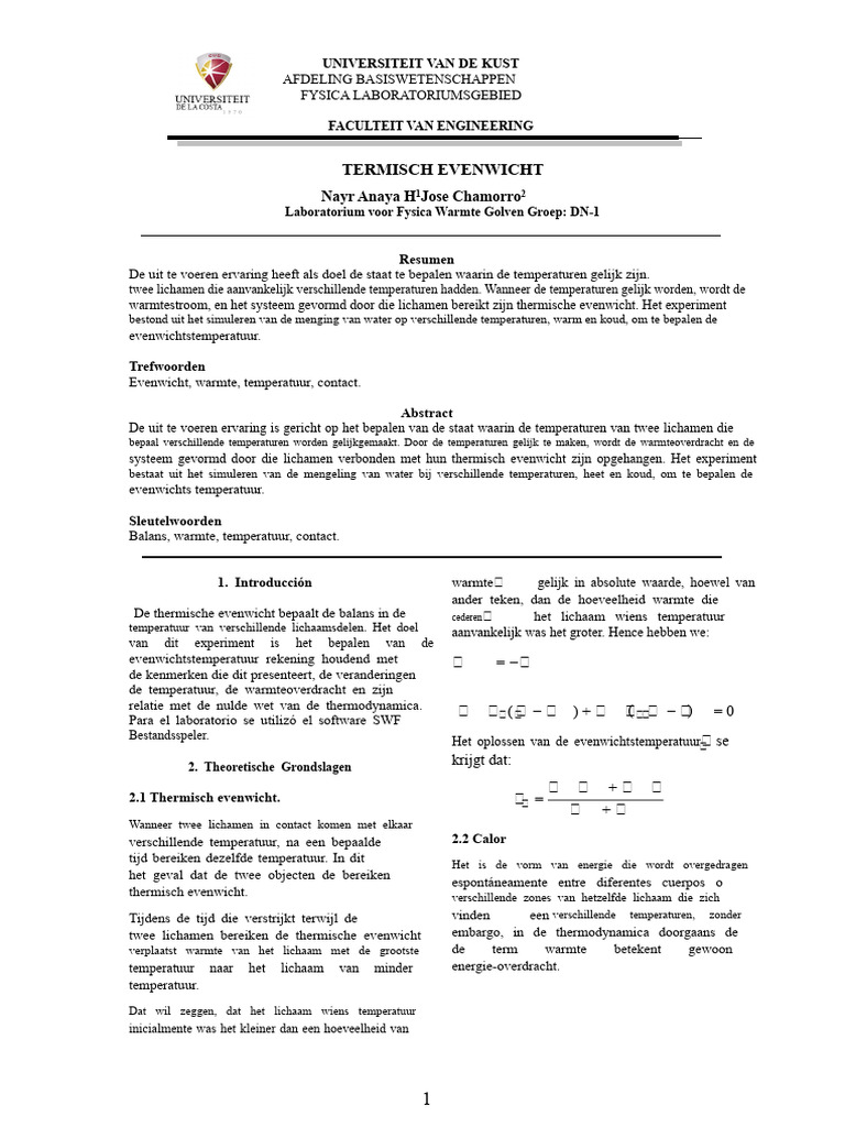 Verslag Thermisch Evenwicht | PDF