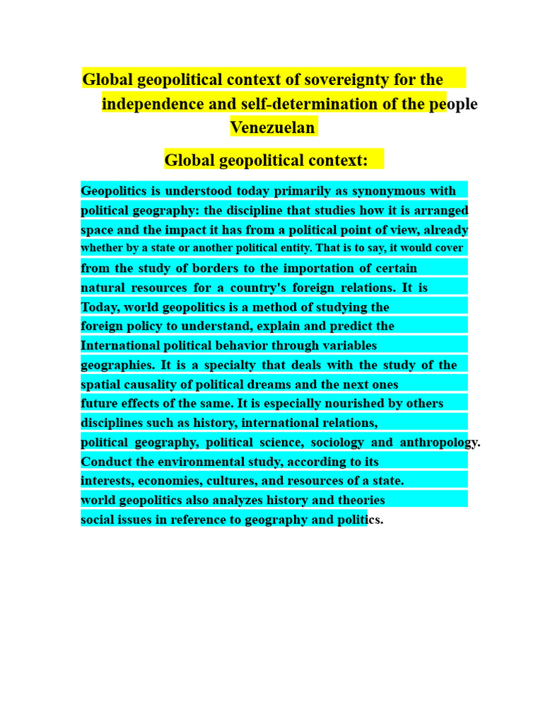 Global Geopolitical Context and Sovereignty For The Independence of The ...