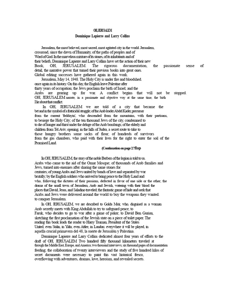 Lapierre & Collins - Oh, Jerusalem - Flaps | PDF | Jerusalem | Jews