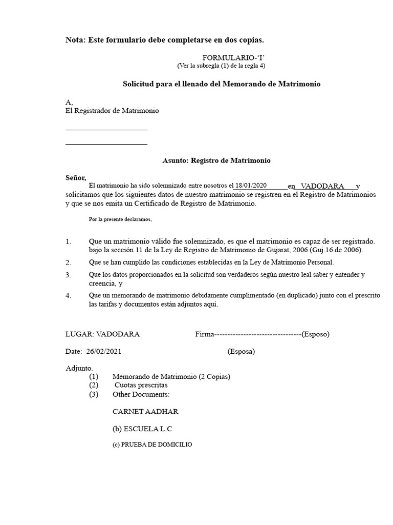 Formulario de Registro de Matrimonio-convertido | PDF