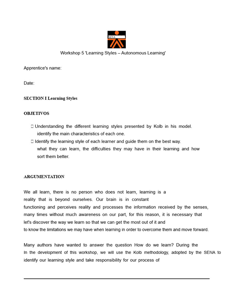Workshop 5 Learning Styles - Autonomous Learning Angie | PDF | Learning ...